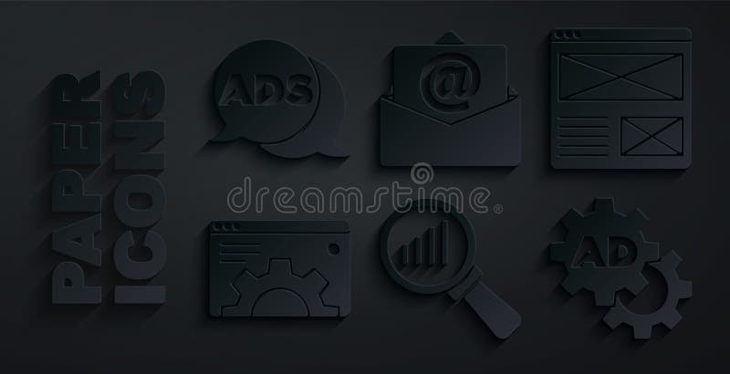 Set Browser Fenster Megaphon Lupe Glas Und Analyse Einstellung Werbung