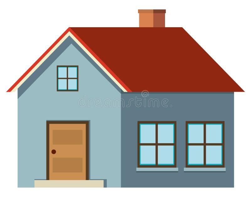 Haus Blau Gemalt Mit Rotem Dach Stock Abbildung - Illustration von ...