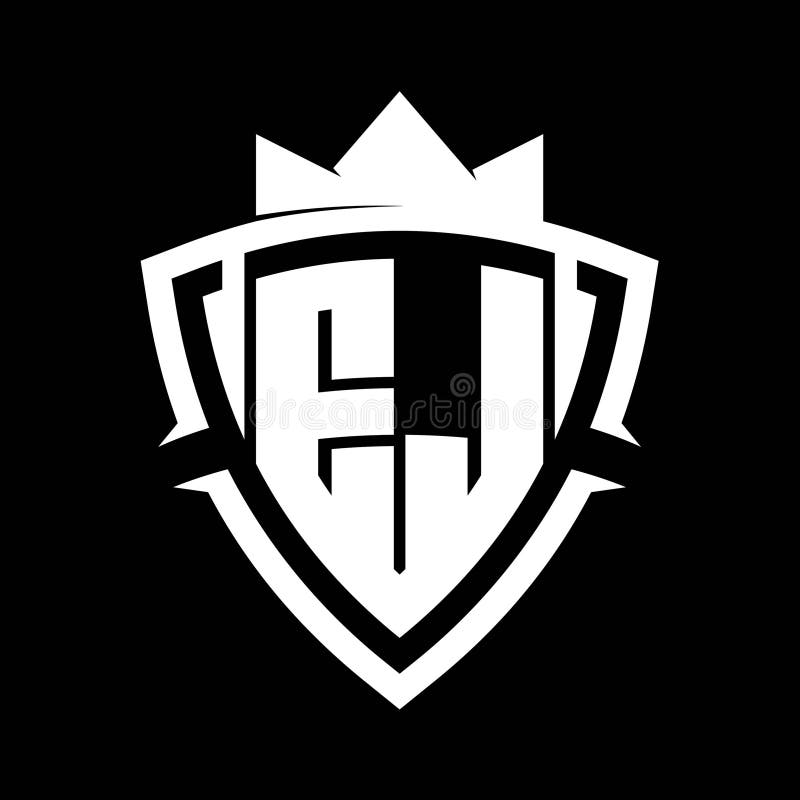 EJ Letter Monogram with Triangle Curve Shield Shape with Crown White ...