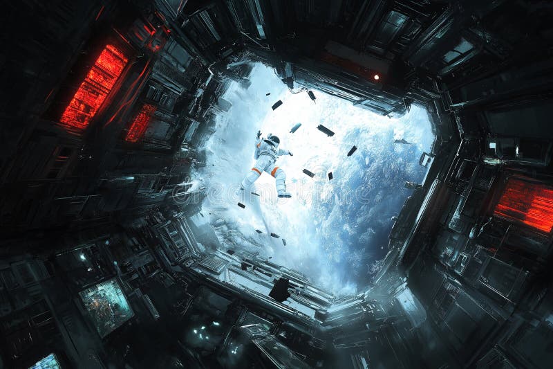 Ejected into Space through Hull Breach: Futuristic Spacecraft Stock ...