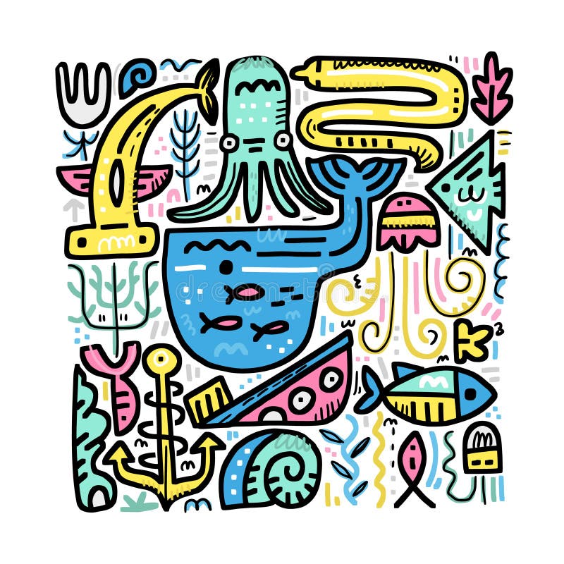 Flora Y Fauna Marina Vector Plano Sin Costuras Ilustración del Vector ...