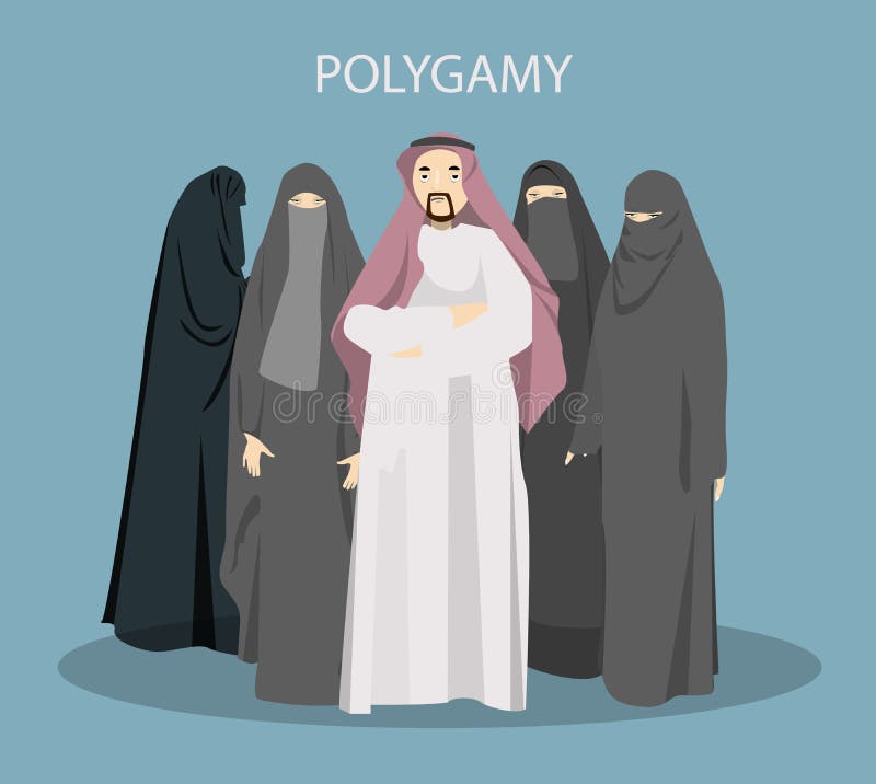Familia árabe De La Poligamia Muchacha En Hijab Hombre Con Muchas ...