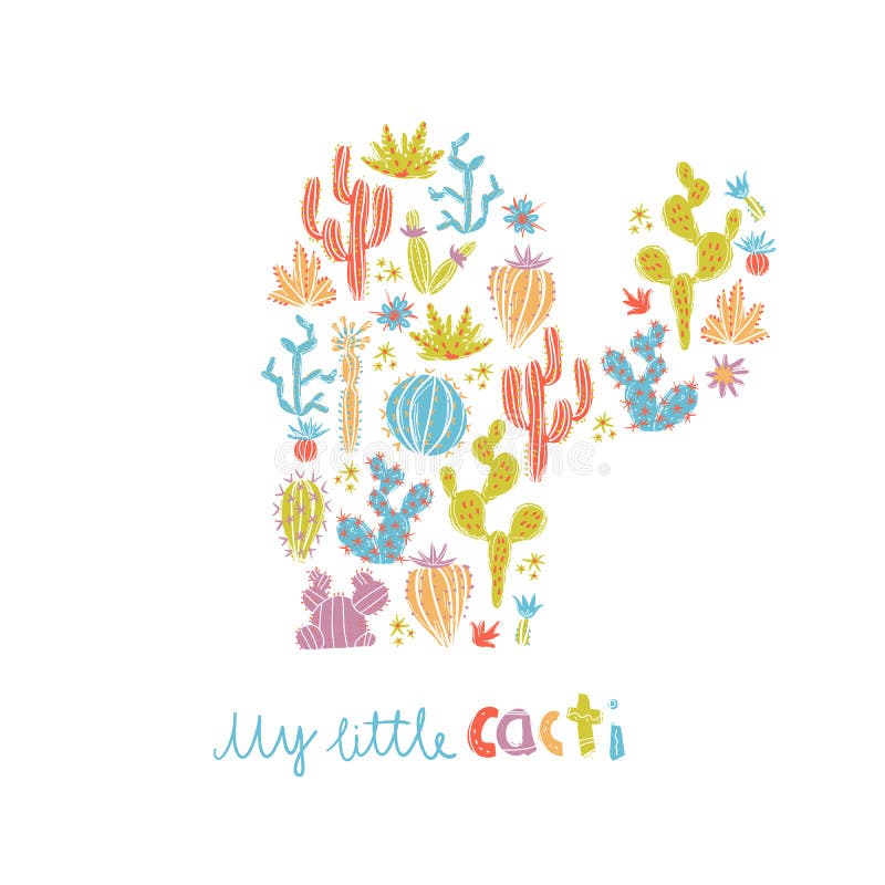 Ejemplo Del Vector Del Cactus Dibujado Mano Compo De La Silueta De Los Cactus Ilustración del ...
