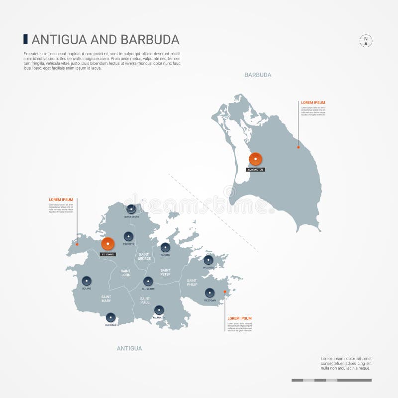 Mapa Del Vector De Antigua Y De Barbuda Alto Mapa Detallado Del País ...