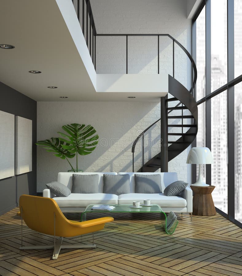 Interior Moderno Del Desván Stock de ilustración - Ilustración de techo ...