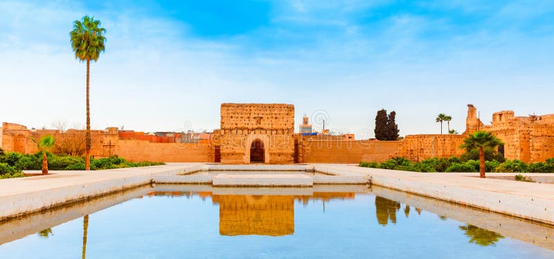 El Badi Palace in Marrakech Stock Image - Image of tree, banner: 270358311