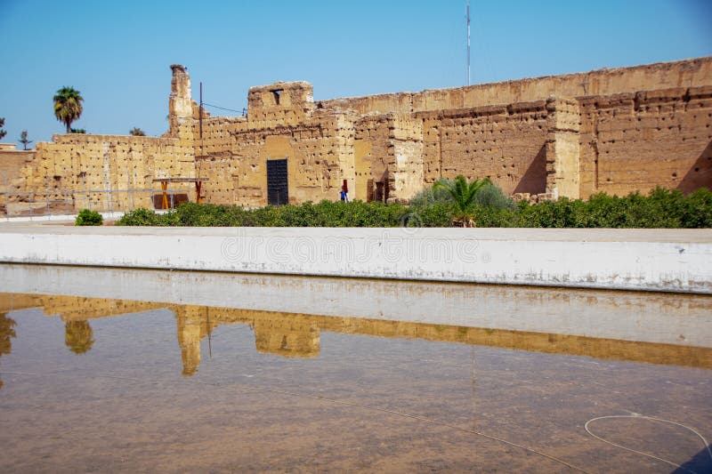 El Badi Palace at Marrakech Stock Photo - Image of banner, palace ...