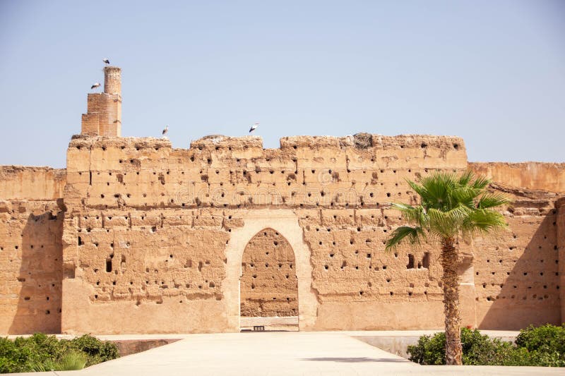 El Badi Palace at Marrakech Stock Photo - Image of banner, arabic ...