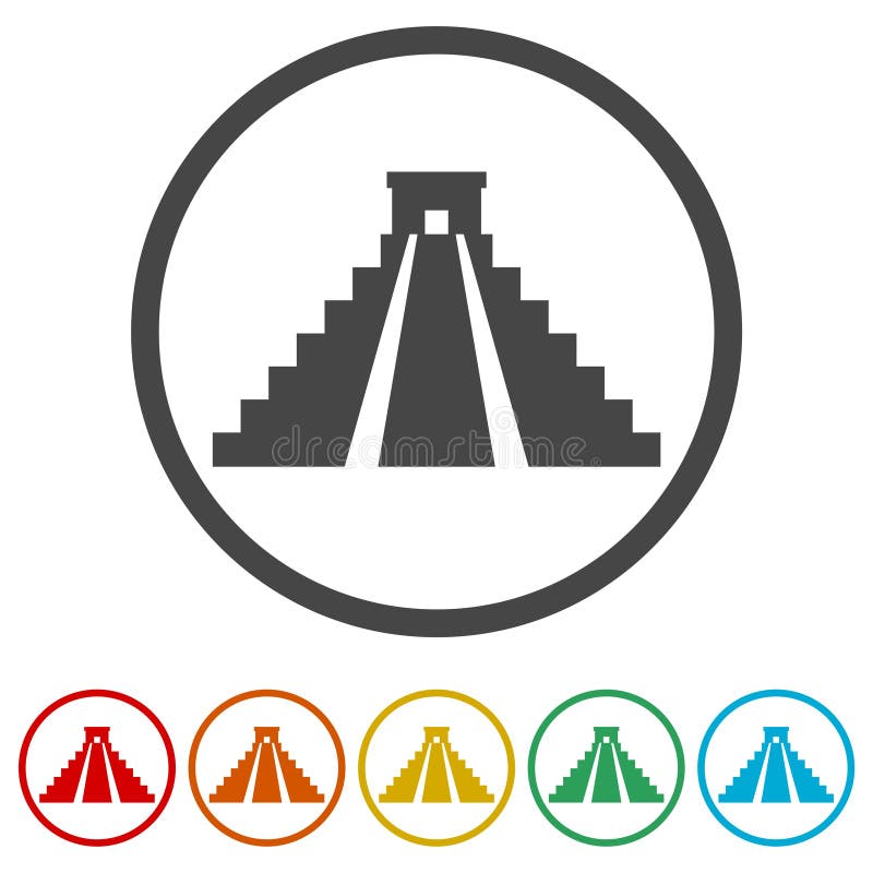 El Castillo Pyramid in Chichen Itza Flat Icon, 6 Colors Included Stock ...