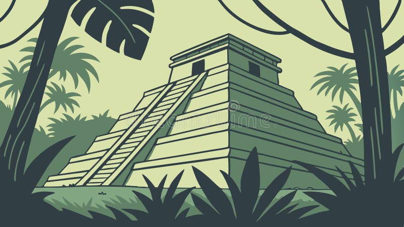 The El Castillo Pyramid at Chichen Itza in the Jungle Vector Vector ...