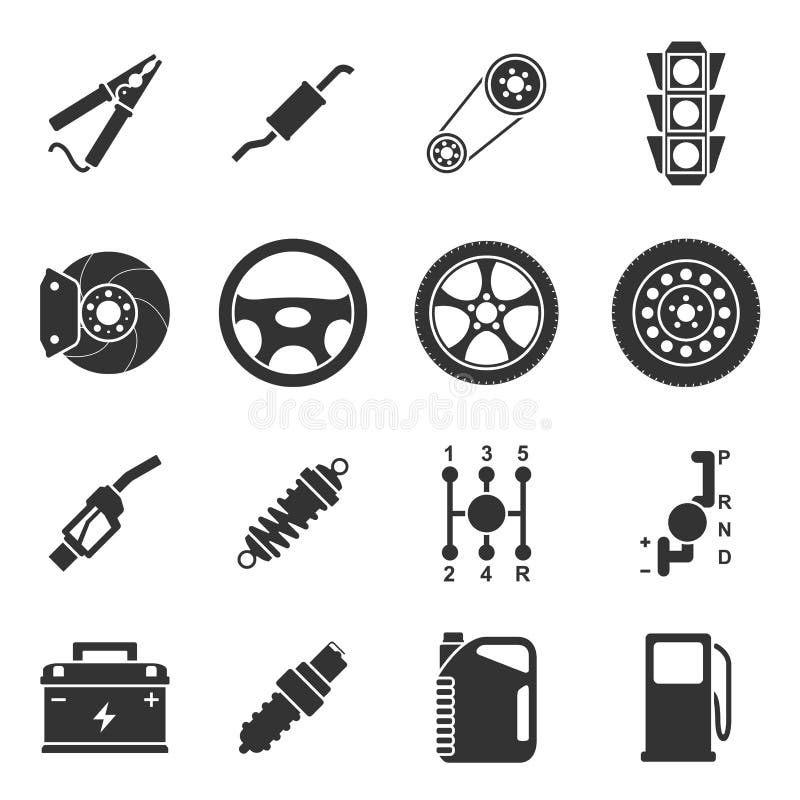 El coche parte iconos ilustración del vector. Ilustración de rueda ...
