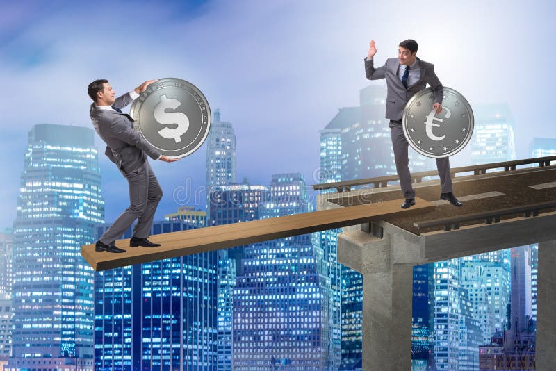 El Concepto De La Interdependencia Con Dos Monedas Imagen de archivo ...
