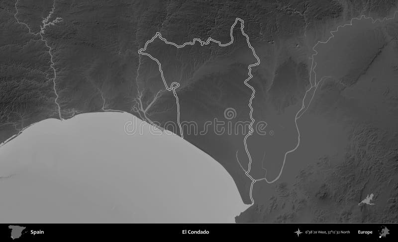 El Condado Outlined, Spain. Grayscale Stock Illustration - Illustration ...