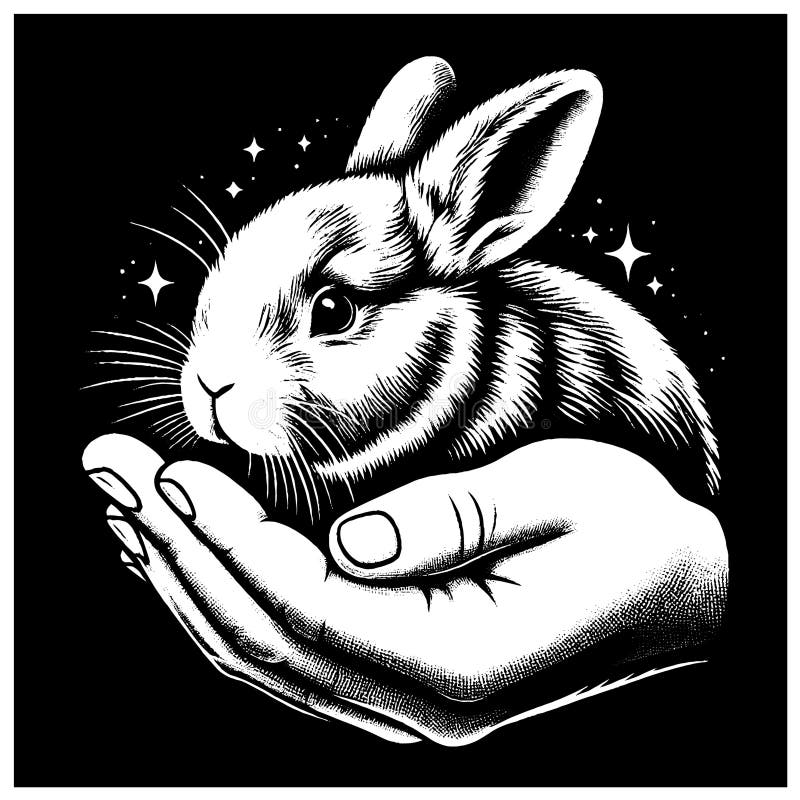 El conejo en manos humanas ilustración del vector. Ilustración de mano ...