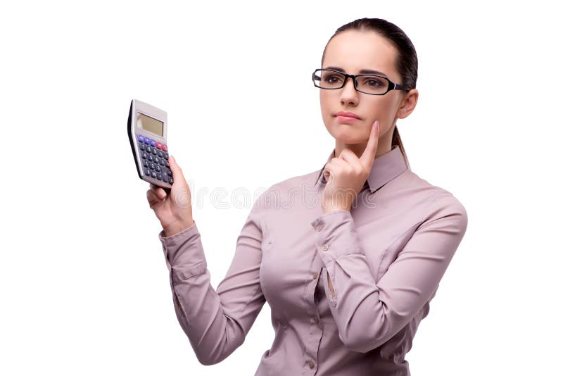 El Contable Joven Con La Calculadora Aislada En Blanco Foto de archivo ...