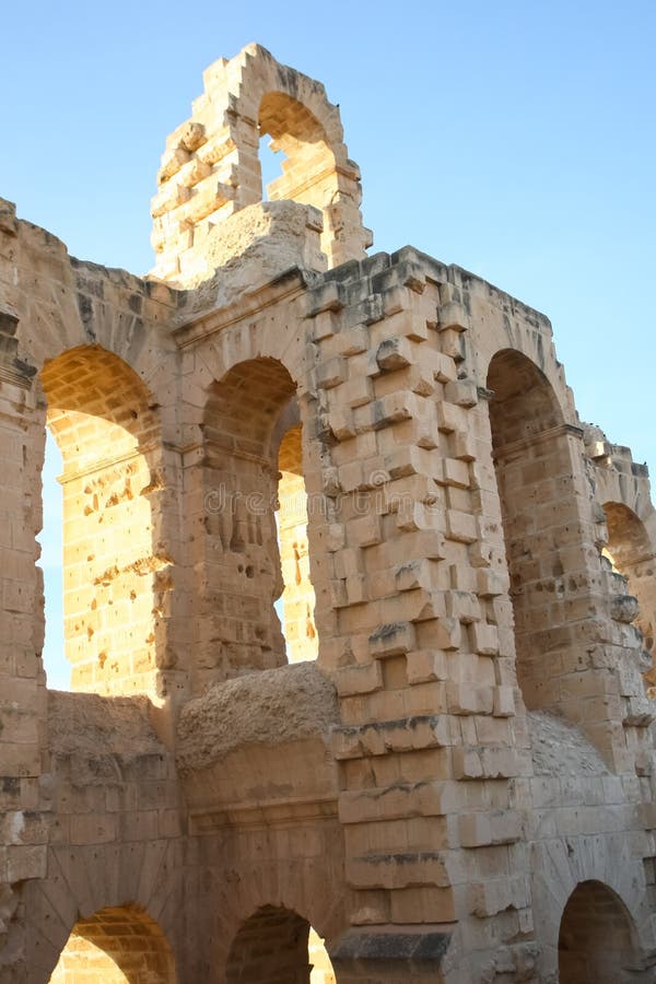 El Djem, Amphitheatre Arches Stock Image - Image of blue, attractions ...