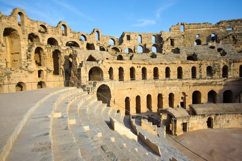 Roman Amphitheater Of El-Jam, Colosseum Stock Photo - Image of ruined ...
