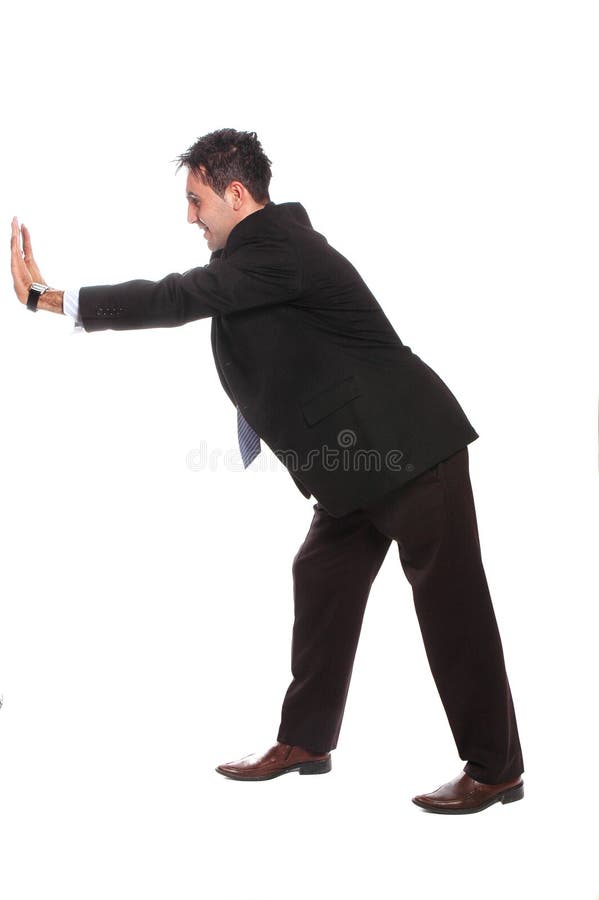 El Empujar Del Hombre De Negocios Foto de archivo - Imagen de serio ...