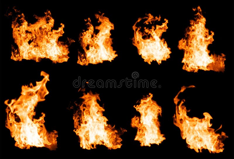 El Fuego Real Flamea Las Muestras Aisladas En Negro Foto de archivo ...