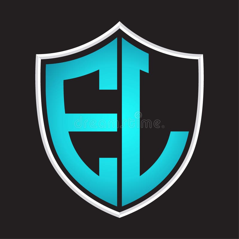 EL Logo Monogram with Shield Shape Isolated Blue Colors on Outline Design Template Stock Vector ...