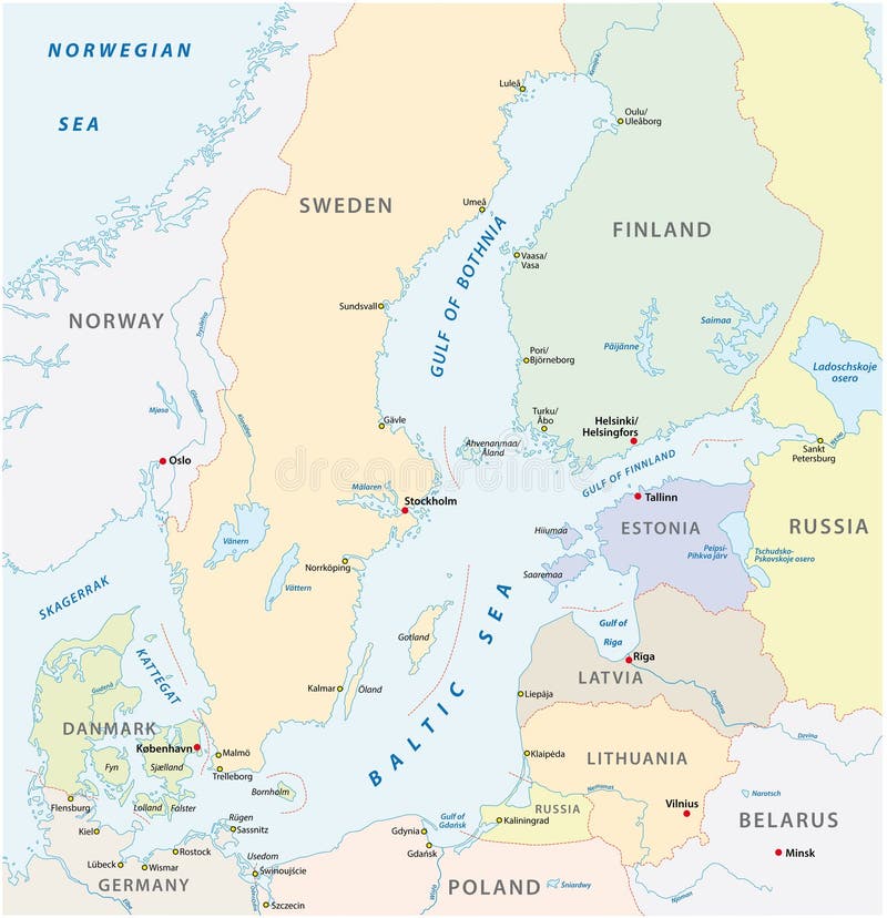 Mapa Político Del Área Del Mar Báltico Ilustración del Vector ...