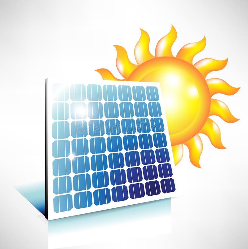 El Panel De Energía Solar Con El Sol Y Las Hojas Ilustración del Vector ...