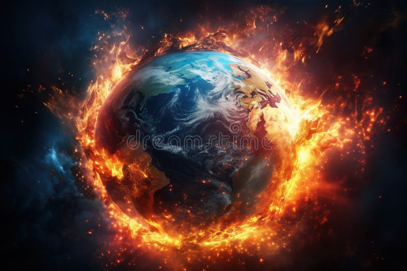 El Planeta Tierra Arde En Llamas Stock de ilustración - Ilustración de ...