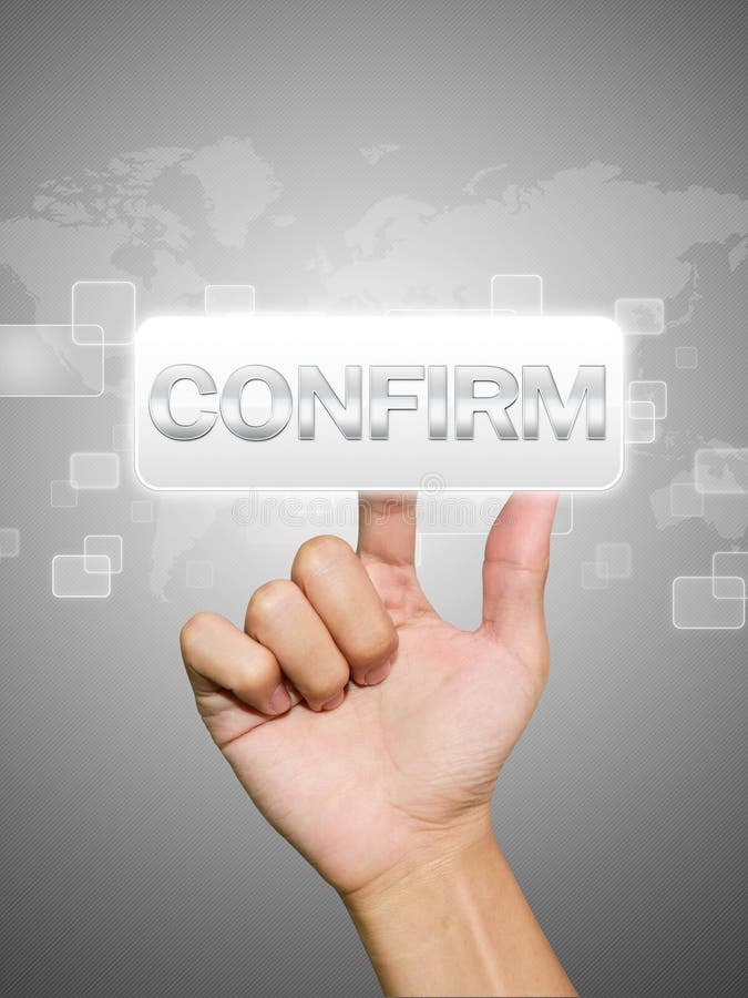 El Presionado a Mano Confirma El Botón Foto de archivo - Imagen de ...