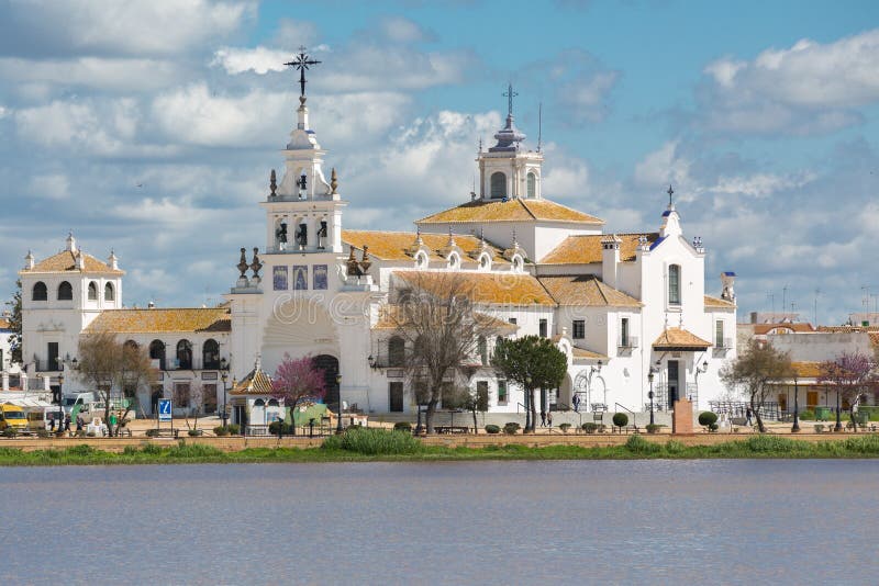 El Rocio Church and Town Reflected at Night Stock Image - Image of ...