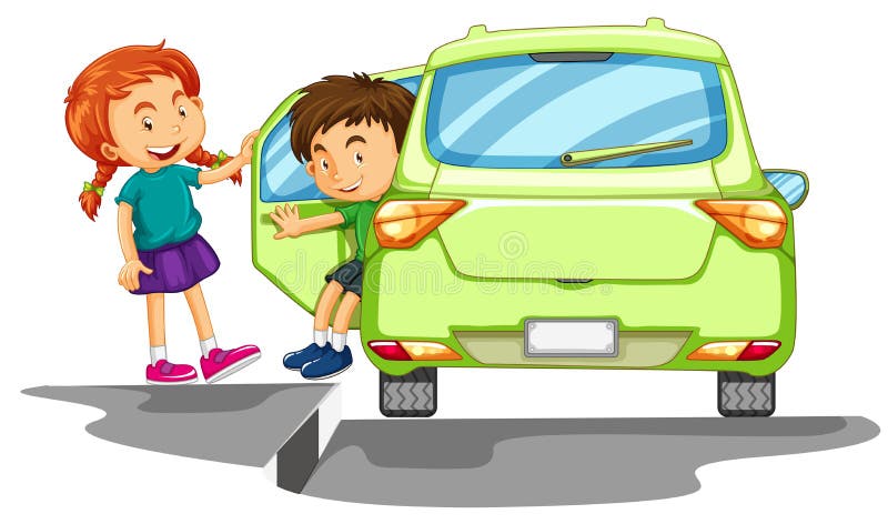 El Salir Del Muchacho Del Coche Verde Ilustración del Vector ...