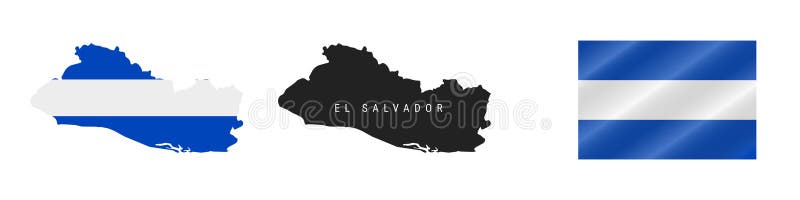 El Salvador Detailed Flag Map Detailed Silhouette Waving Flag