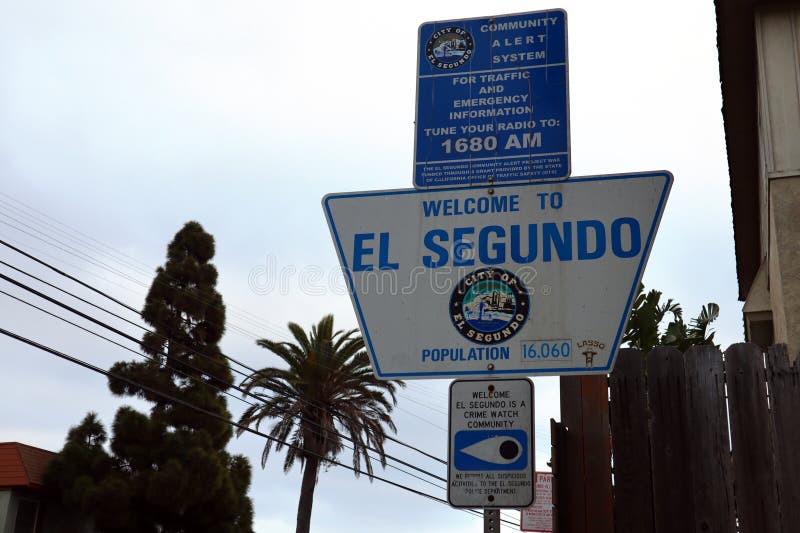 El Segundo, California: Welcome To El Segundo Sign Editorial Stock ...