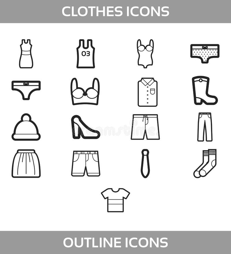 El Sistema Simple De Ropa Y Las Compras Vector Iconos Del Esquema ...