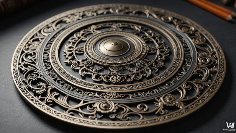 Elaborate Circular Metal Design with Detailed Engravings Stock Image ...