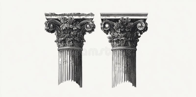 Elaborate Depictions of Traditional Columns Featuring Detailed Floral ...