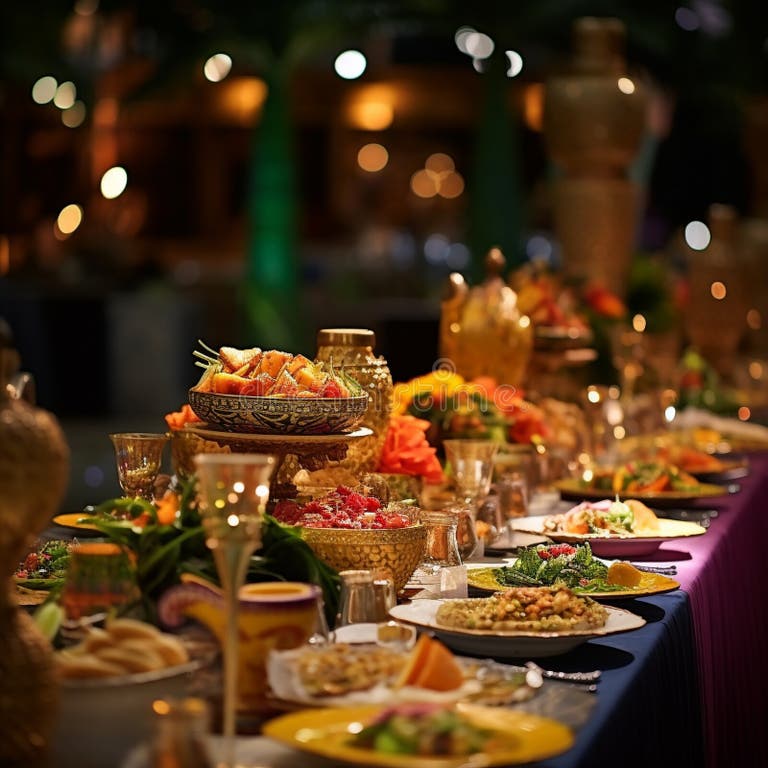 Elaborate Dining Setup for Reception Buffet Stock Image - Image of ...