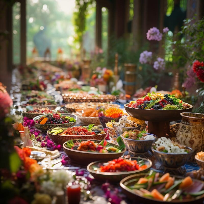 Elaborate Dining Setup for Reception Buffet Stock Illustration ...