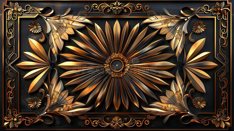 Elaborate Floral Patterns Showcase Golden Artistry on a Dark Backdrop ...
