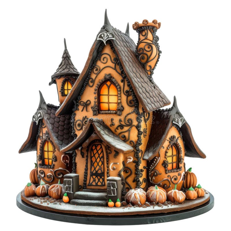 Elaborate Gingerbread Haunted House with Glowing Windows Stock Image ...
