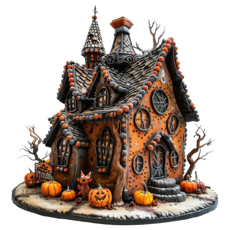 Elaborate Gingerbread Haunted House with Pumpkins and Spooky Details ...