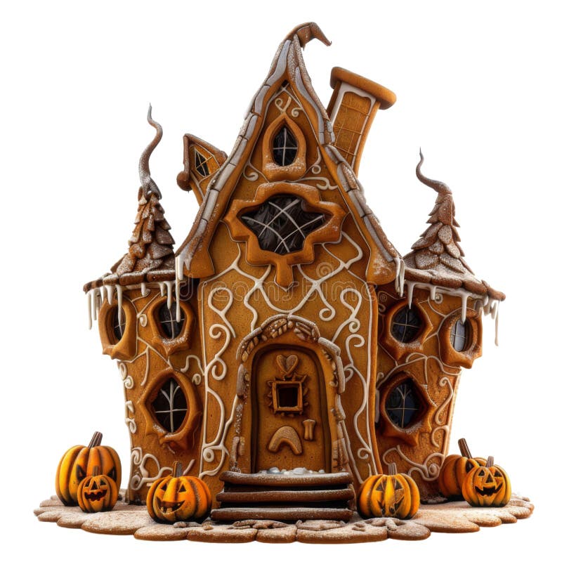 Elaborate Gingerbread House with Icicles and Pumpkins Stock Image ...
