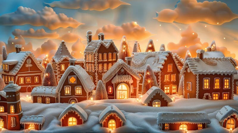 Elaborate Gingerbread Village Display Stock Illustration - Illustration ...