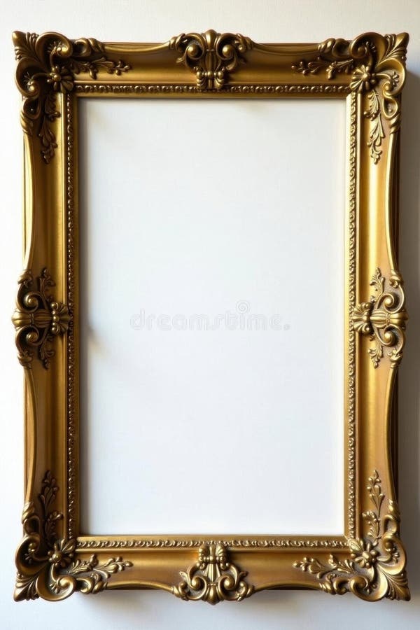 Elaborate Gold Rectangular Picture Frame, Aged Patina, White Backdrop ...