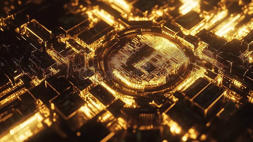 Intricate Golden Circuitry Design Representing Advanced Technology in a ...