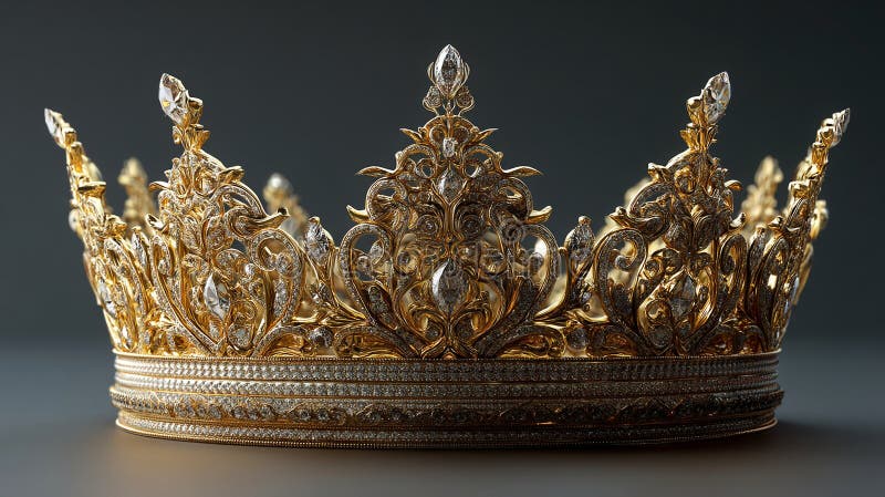 Elaborate Golden Crown with Intricate Filigree Design and Embedded with ...