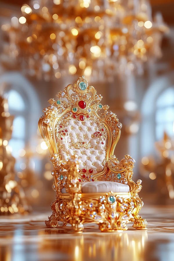 Elaborate Golden Throne with Plush Seat, Adorned with Luxe Details, in ...