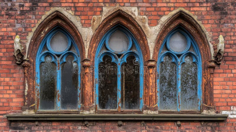 Elaborate Gothic Design Features in a Weathered Brick Edifice. Stock ...