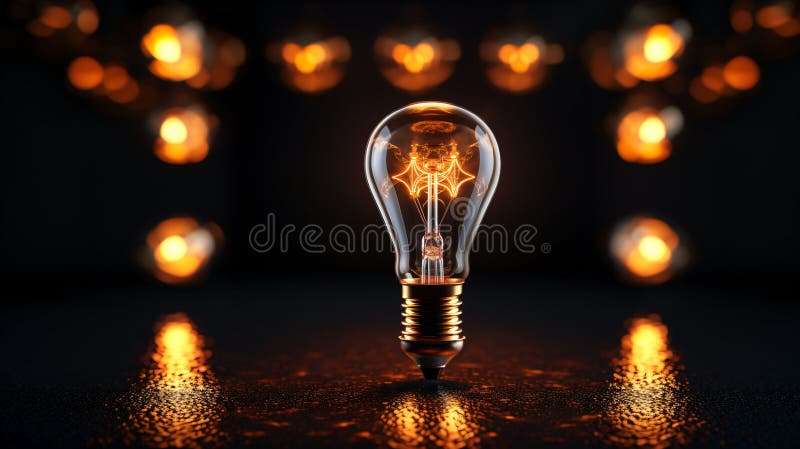 Elaborate Light Bulb on Black Background Stock Illustration ...
