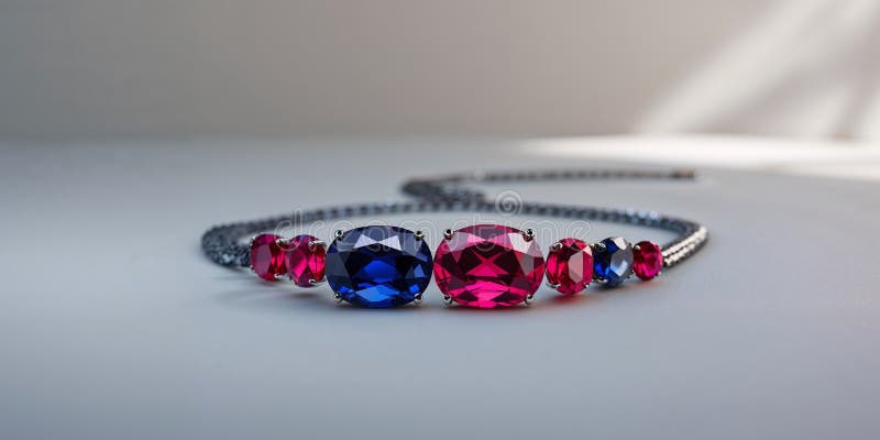 Elaborate Necklace with an Array of Deep Blue and Ruby Red Gemstones ...