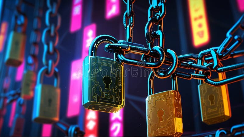 Blockchain Maze with Digital Locks: Data Protection Symbolism Stock ...